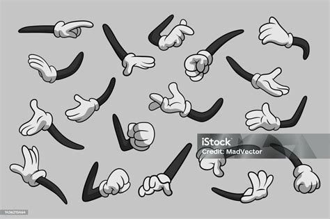 Retro Cartoon Gloved Hands Gestures Cartoon Hands With Gloves Icon Set