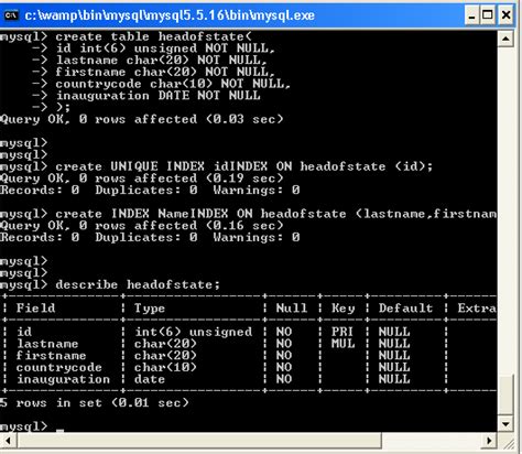 work with index in mysql