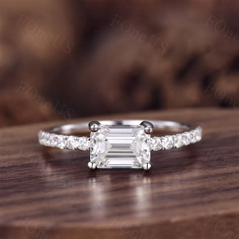 Emerald Cut East West Moissanite Ring Etsy