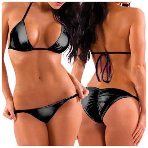 Buy Sexy Women Two Piece Pu Leather Bikini Swimsuit