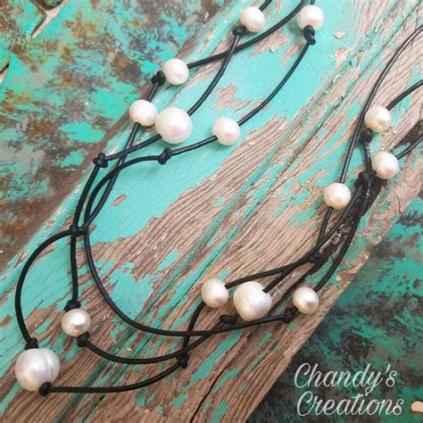 Leather Freshwater Pearls Necklace Pearl Necklace Leather Etsy