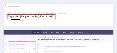 【laravel】エラーメッセージ「target class [ controller] does not