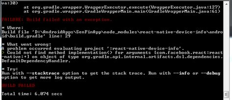 reactjs after install react native device info error android stack