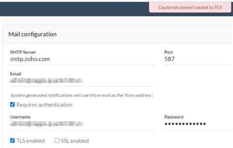 unable to use zoho mail smtp server in zoho analytics onpremise