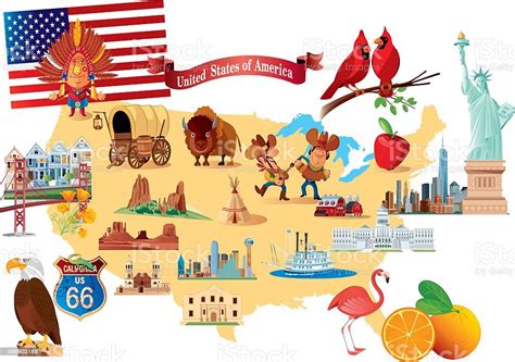 cartoon map of usa stock vector art 495903188 istock
