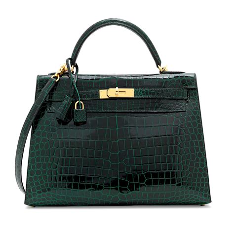 A Shiny Vert FoncÉ Porosus Crocodile Sellier Kelly 32 With Palladium