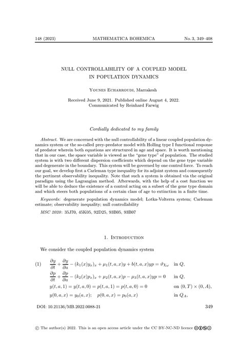 Pdf Null Controllability Of A Coupled Model In Population Dynamics