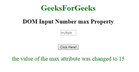 html dom input number max property geeksforgeeks