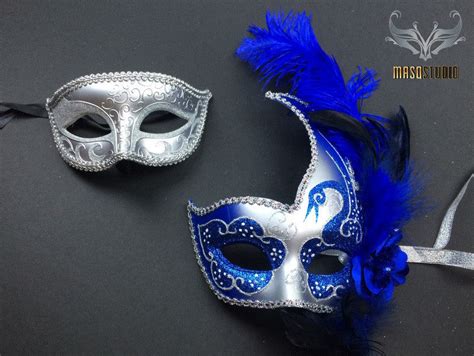 Blue Masquerade Masks With Feathers