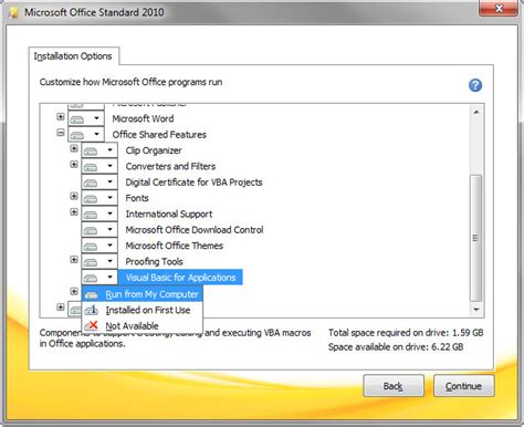 how to install vba component for microsoft office