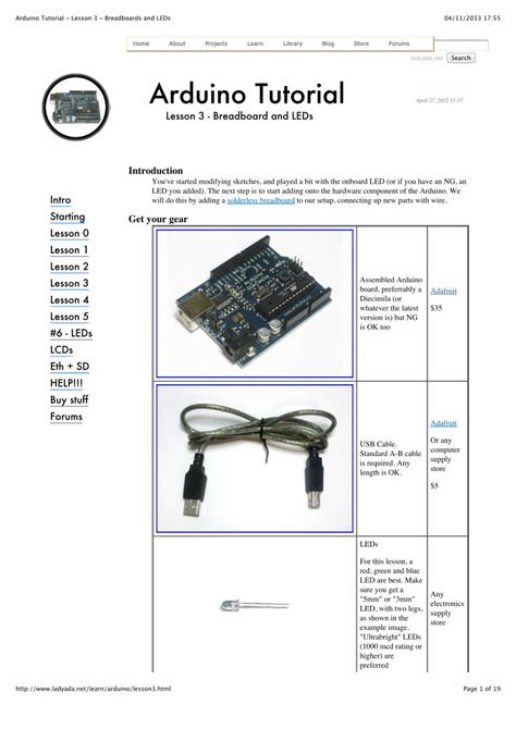 pdf arduino tutorial lesson 3 breadboards and ledsteaching