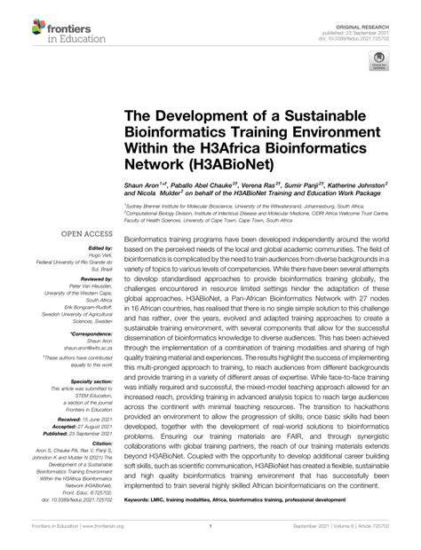 Pdf The Development Of A Sustainable Bioinformatics Training