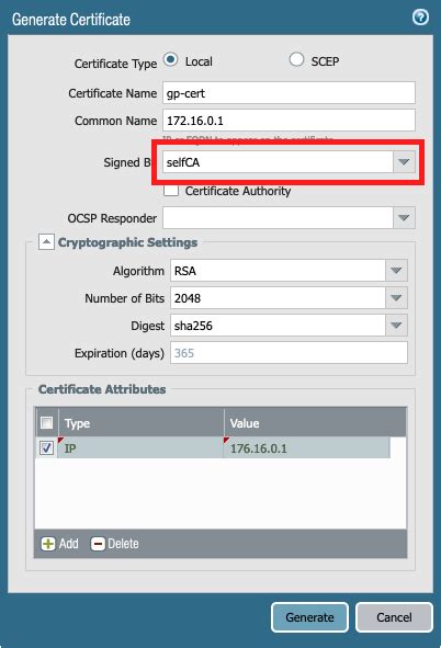 create the new certificate signed by the rootca