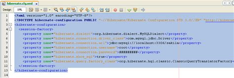 steps on how to modify the hibernate configuration file