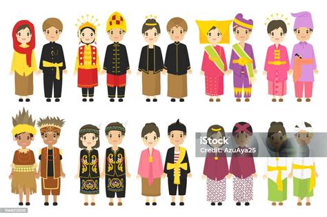 Indonesia Traditional Dress Vector Collection Stock Vector Illustration