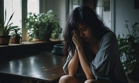 Premium Ai Image Vulnerable Woman At Home Lost In Thought Grappling