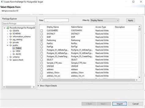 import postgresql source and target definitions