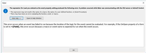 vba ms access an error occurred while application was communicating