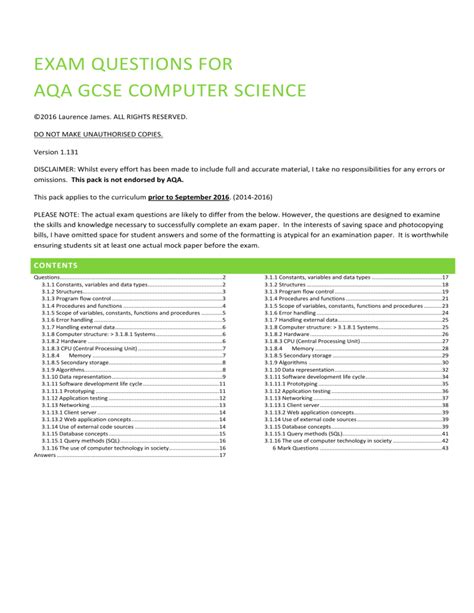aqa gcse computer science exam questions