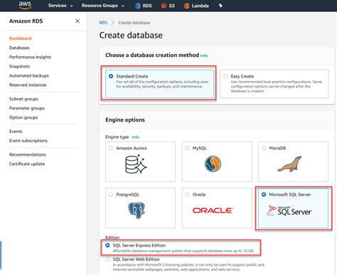 configuring rds environment in aws for sql server