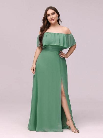 Womens Off Shoulder Ruffle Thigh Split Bella Bridesmaids