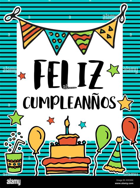 Feliz Cumpleanos Happy Birthday In Spanish Language Poster Stock