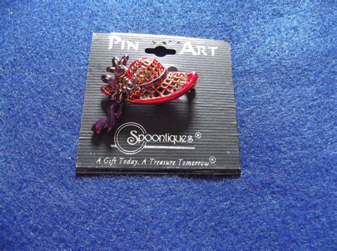 Spoontiques Pin Art Red Hat With Purple Rhinestones Enamel Pin Etsy