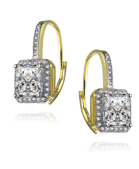 Rachel Glauber 14k Gold Plated Cubic Zirconia Halo Leverback Earrings