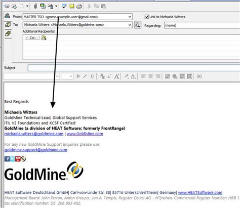 goldmine uses the default email account s signature file when replying