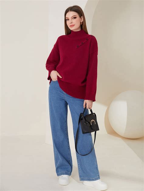 Shein Mulvari Mock Neck Drop Shoulder Cut Out Sweater Shein Usa