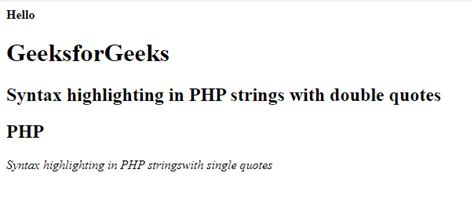 how to do html syntax highlighting inside php strings geeksforgeeks