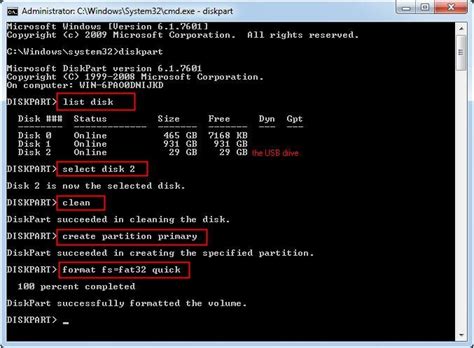 diskpart format usb with command prompt