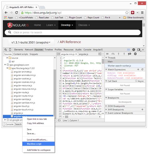 ignoring javascript libraries while debugging will anderson