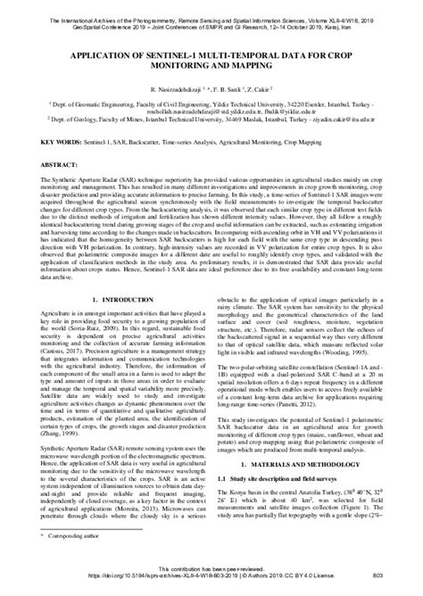 Pdf Application Of Sentinel 1 Multi Temporal Data For Crop Monitoring