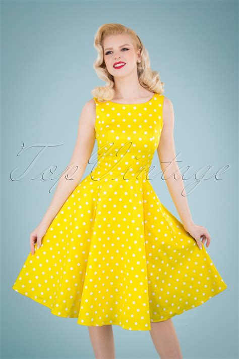 Hearts And Roses 50s Cindy Polkadot Swing Dress In Yellow Shop At