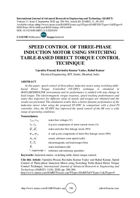 Pdf Speed Control Of Three Phase Induction Motor Using Switching
