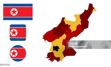 Nordkorea Karte Und Flagge Flache Symbol Symbol Vektor Illustration