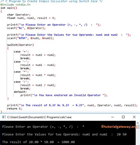C Program To Create Simple Calculator