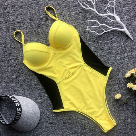 Sexy Splicing Mesh One Piece Swimsuit Women Push Up Swimwear Monokini