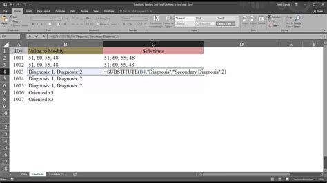 using the substitute function in excel to modify strings youtube