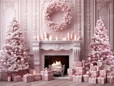 Kate Christmas Pink World Fireplace Tree Fashion Doll Backdrop Designed