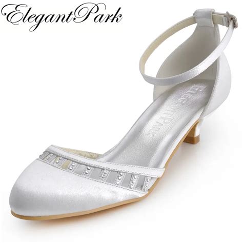 Women Shoes White Ivory Low Heel El 001 Closed Toe Ankle Strap