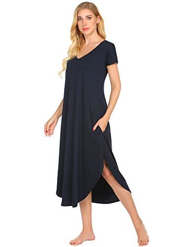 Ekouaer Pajama Gown Women V Neck Cotton Nightgowns Sleep Shirts Short