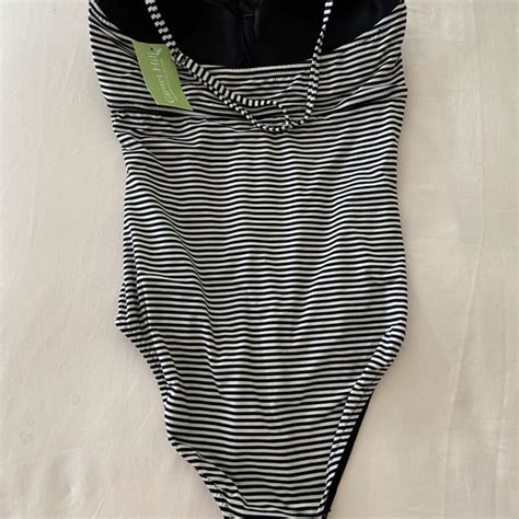 Garnet Hill Swim Barbie Style Black And White Stripped Bandeau
