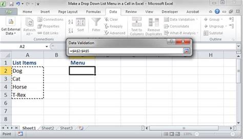 make a drop down list menu in a cell in excel