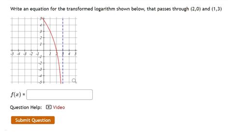 Solved Write An Equation For The Transformed Logarithm Shown Below