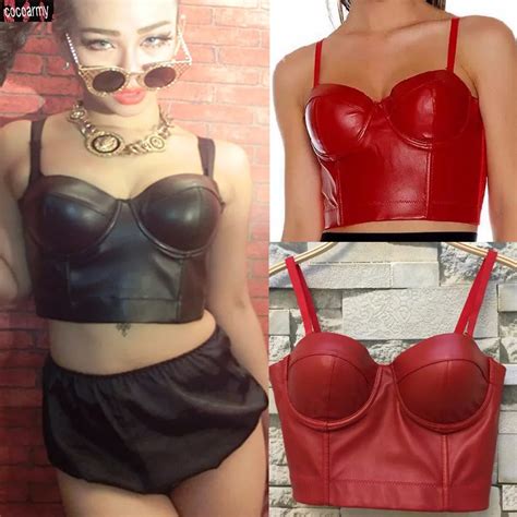 Push Up Pu Leather Bra Bustier Bralet Crop Top Sexy Women Bralette