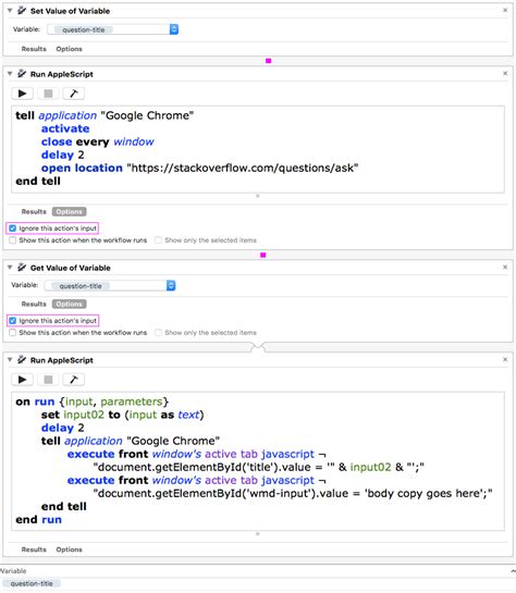 automator why can t pass my variable to applescript stack overflow