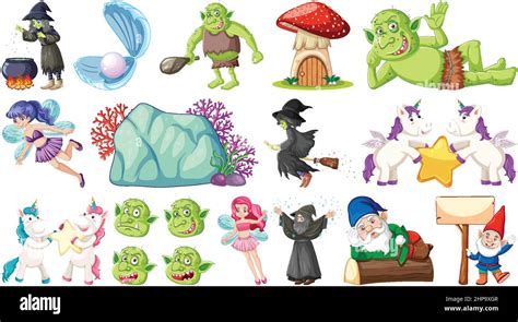 Set Of Fantasy Fairy Tale Characters And Elements Illustration Stock