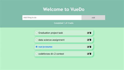 a sample to do list using vue js and vuex for state management